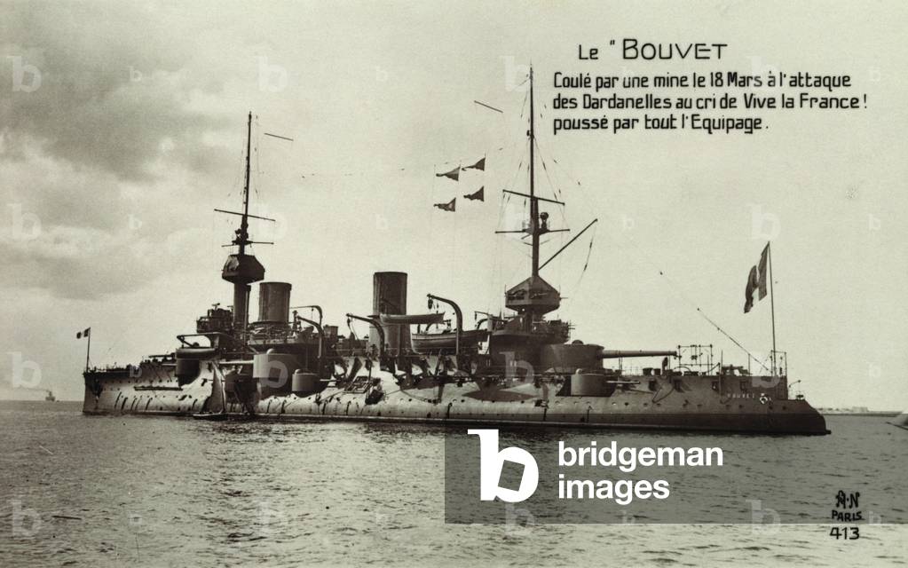 Image of French battleship Bouvet, sunk during Battle of Dardanelles on ...