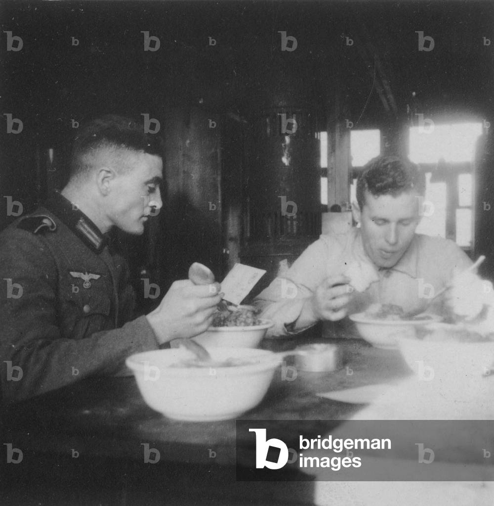 Image of German Soldiers Eating Breakfast, 1942 (b/w photo)