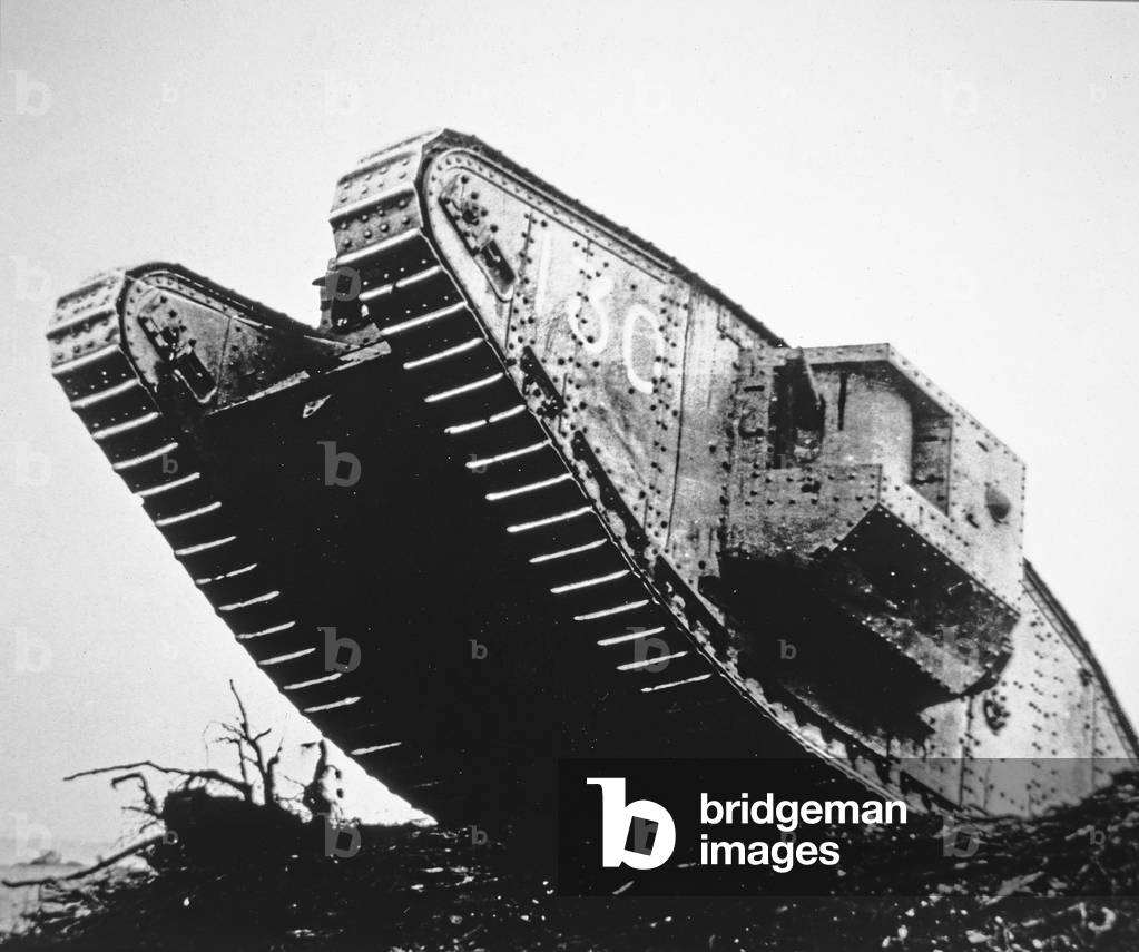 Image of British Mark IV tank of WWI first used in August by British ...