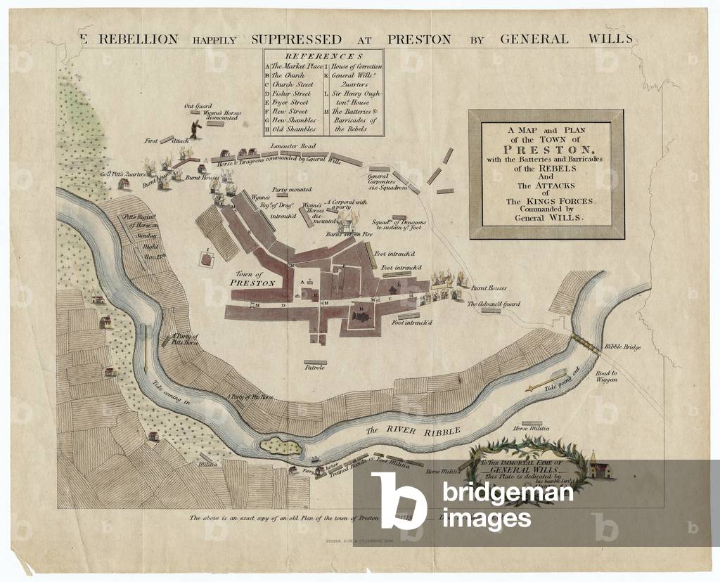 Image of Map of the Battle of Preston of 1715, 1818 (hand-coloured by ...