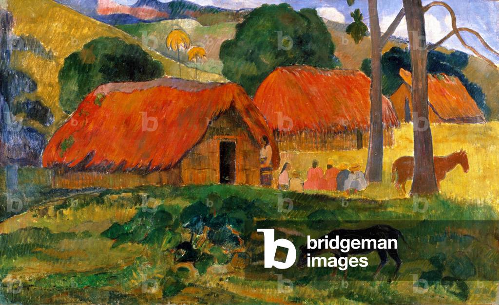 Image of The Three Huts, Tahiti, 1891-92 (oil on canvas) by Gauguin ...