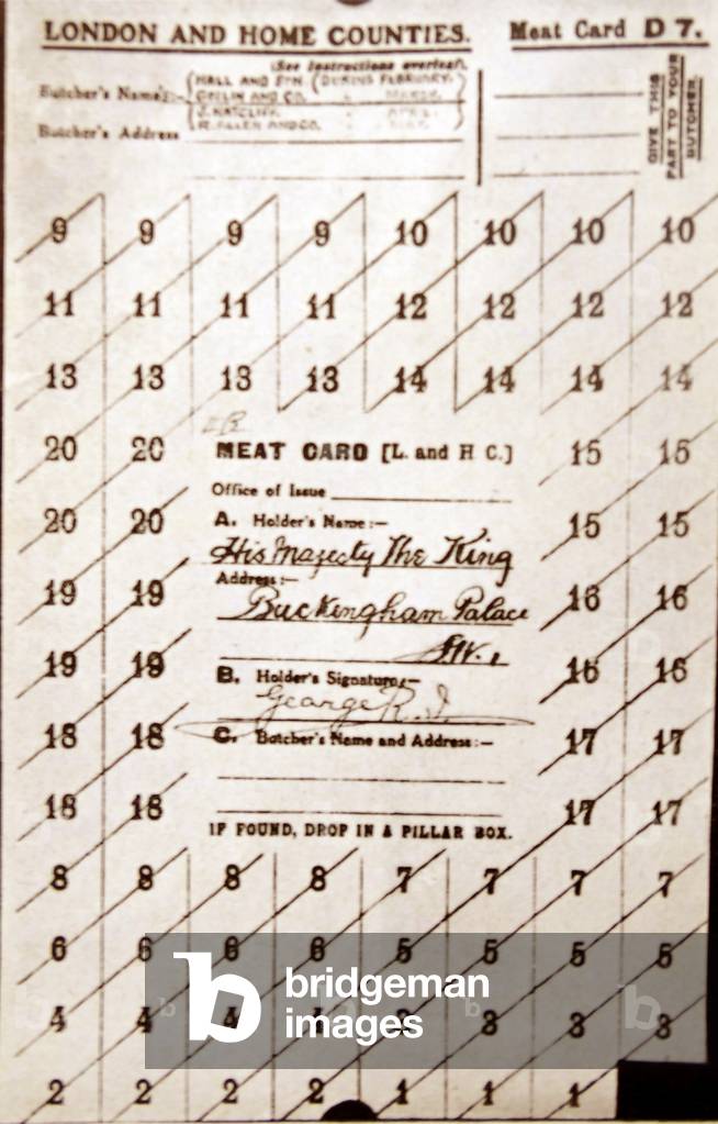 Image of World War I British food ration card