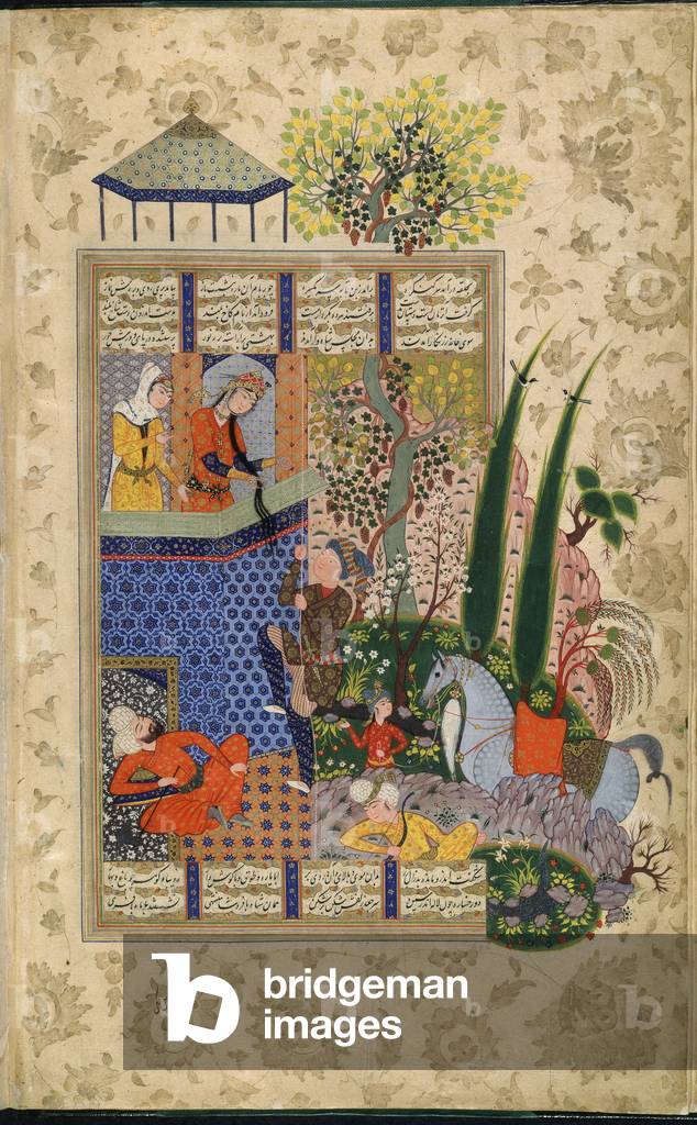 Image of Zal at Rudaba's balcony, from Shahnama by Firdawsi (vellum) by ...