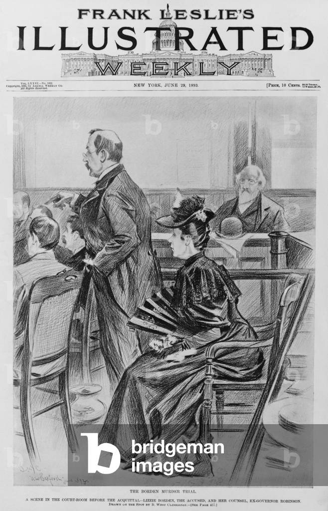 Image of Lizzie Borden, on trial for the ax murders of her