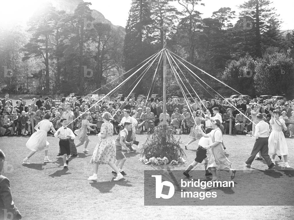 Image of A view of children dancing around a May Pole and by Hardman ...