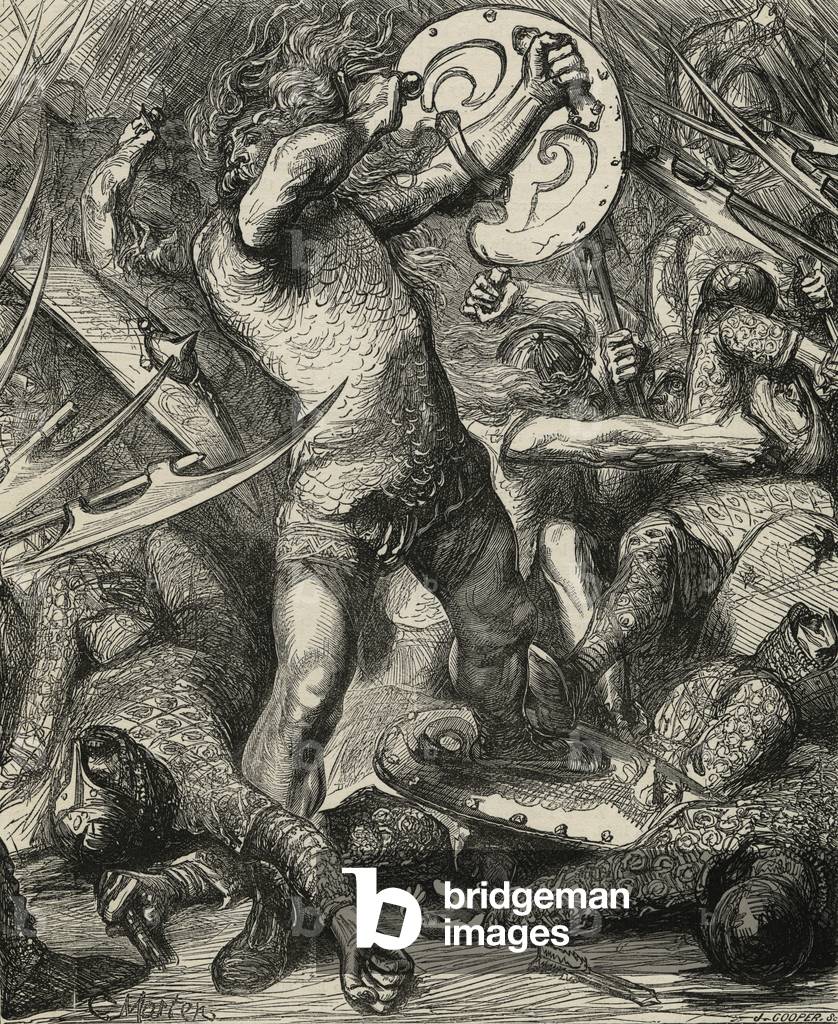 Image of Hereward cutting his way through the Norman host (engraving ...