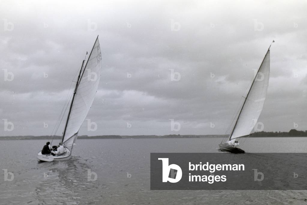 Image of Sailing boats floating over the Chiemsee with hoisted sails ...