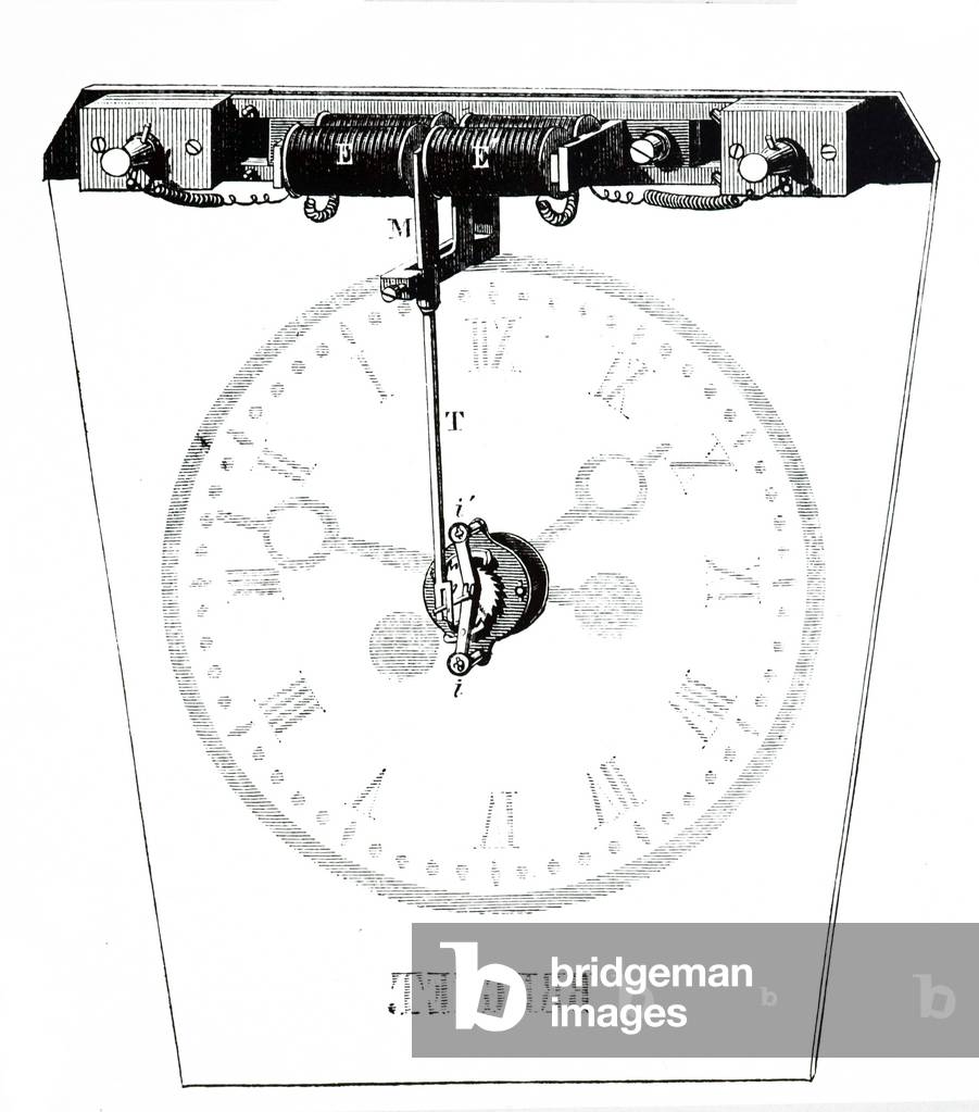 Image of An engraving depicting Abraham-Louis Breguet's electric clock ...