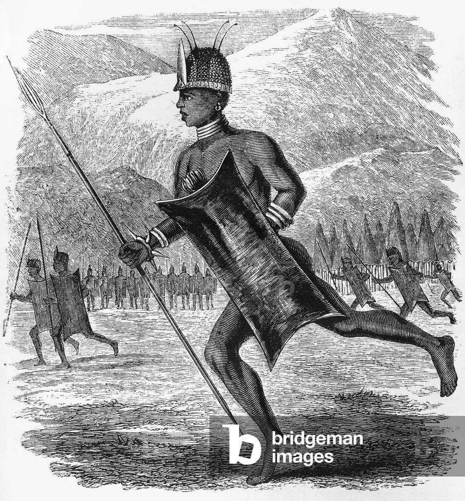 Image of Commoro, chief of Latuka tribe, with spear and shield, Sudan ...