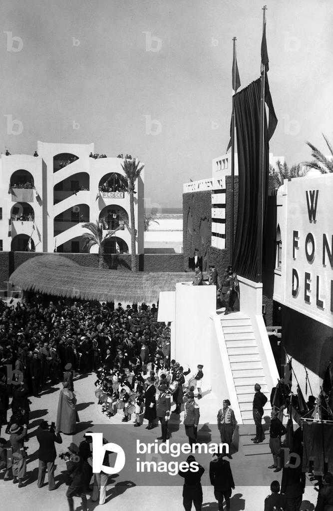 Image of Visit of Benito Mussolini to Tripoli, Libya, 1937 (b/w photo)