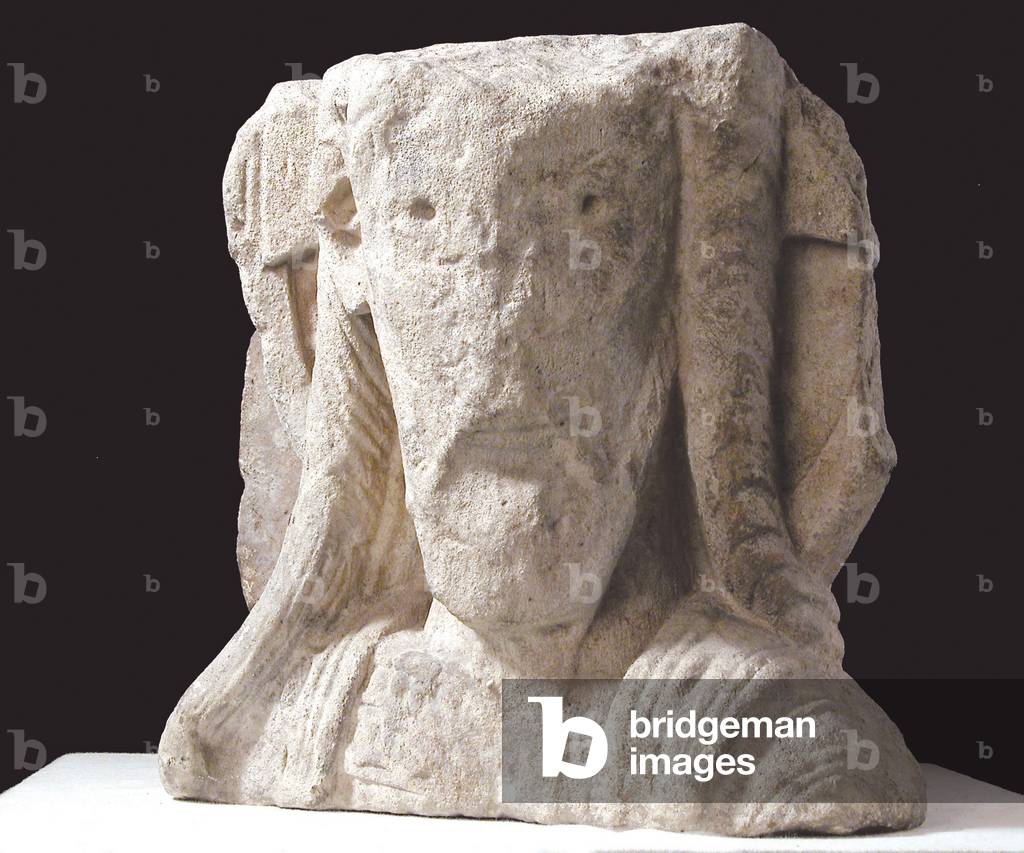 Image of Romanesque head of Christ (stone) by English School, (12th ...