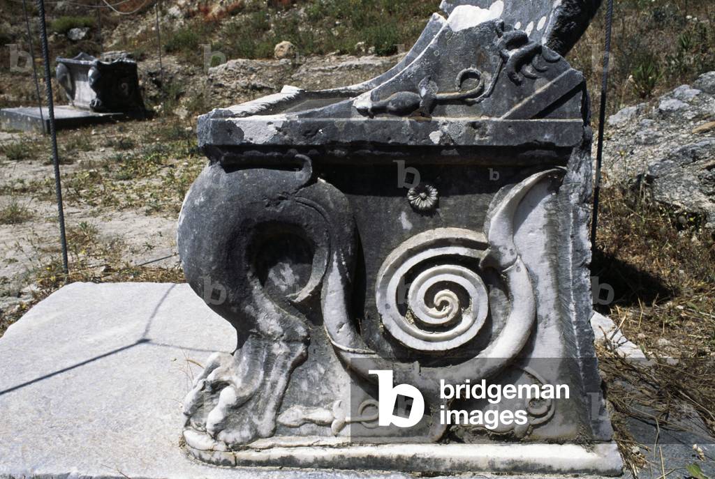 Image of Marble prohedria, seat of honor in theatre of Amphiareion ...