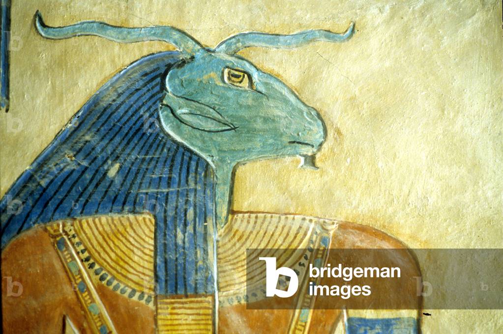 Image of Ancient Egypt, Carving/Painting, Ram headed God of the ...