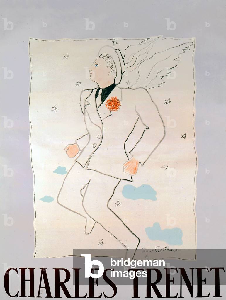 Image of Poster of Charles Trenet, 1941 (colour litho) by Cocteau, Jean ...