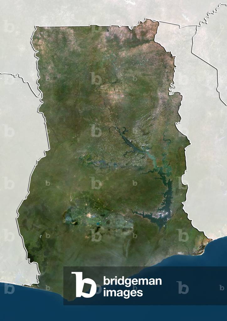 Image of Ghana, True Colour Satellite Image With Border and Mask
