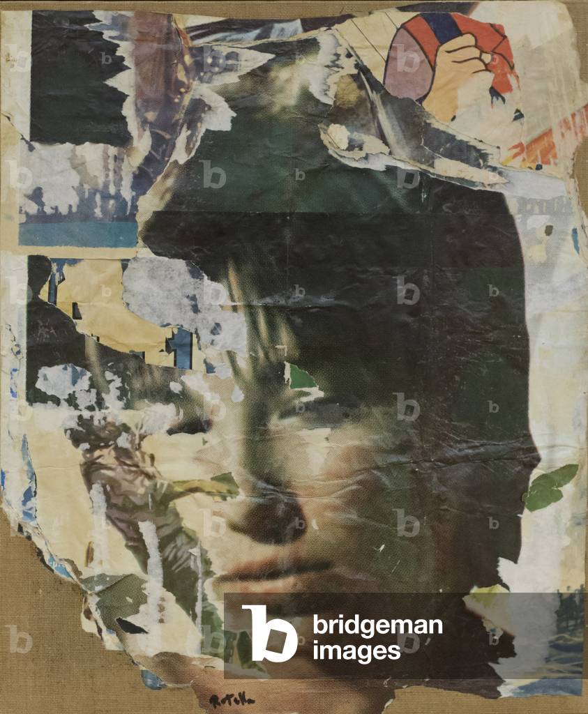 Image of Transparent face, 1961 (collage on canvas) by Rotella, Mimmo ...