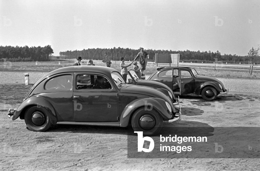 Three models of the Volkswagen beetle, or KdF car, with open and closed ...