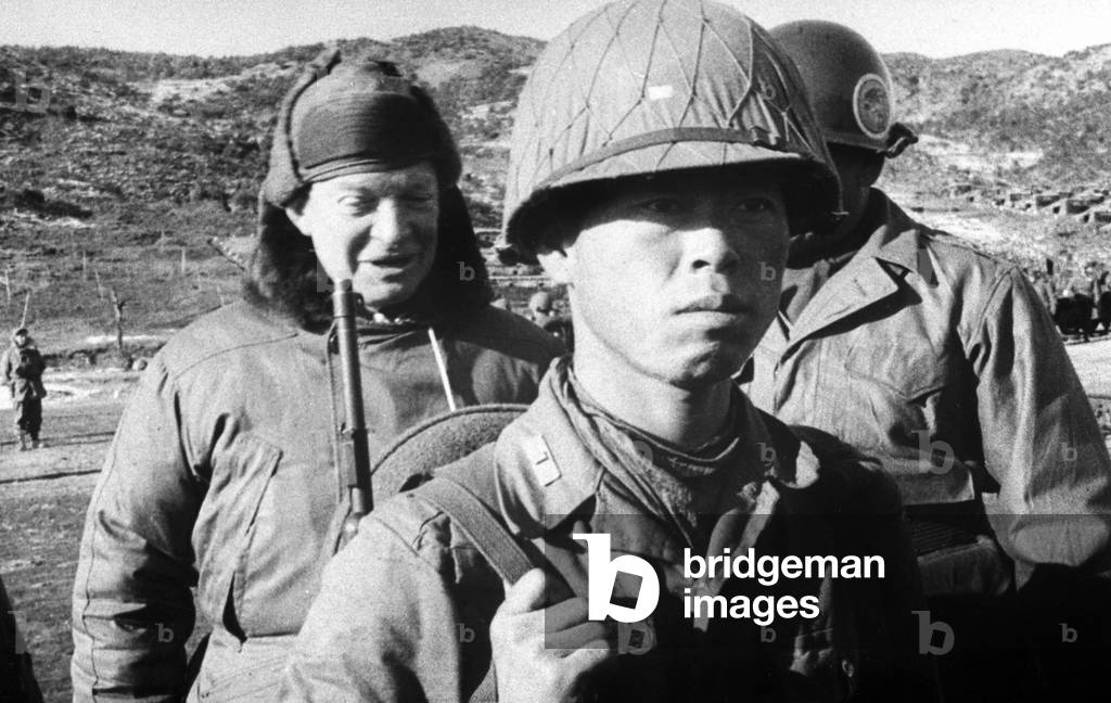 Korean war : General Dwight Ike Eisenhower on inspection tour with his ...