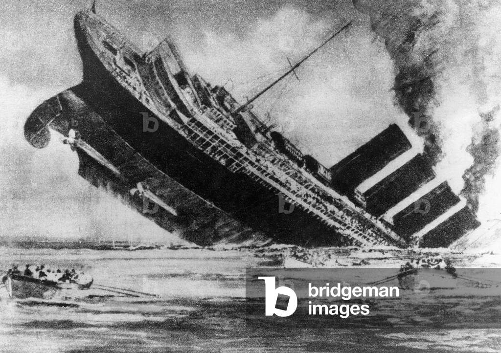 Image of The sinking of the ocean liner, RMS Lusitania, torpedoed by