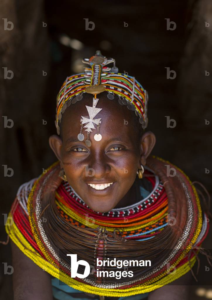 Image of Rendille tribeswoman wearing traditional headdress and mpooro ...