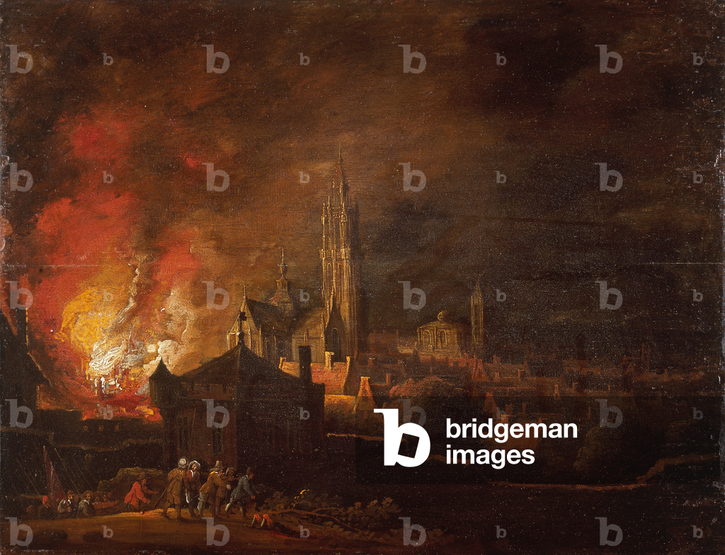 Image of Fire of Antwerp, 1619-62 (oil on wood) by Heil, Daniel van ...