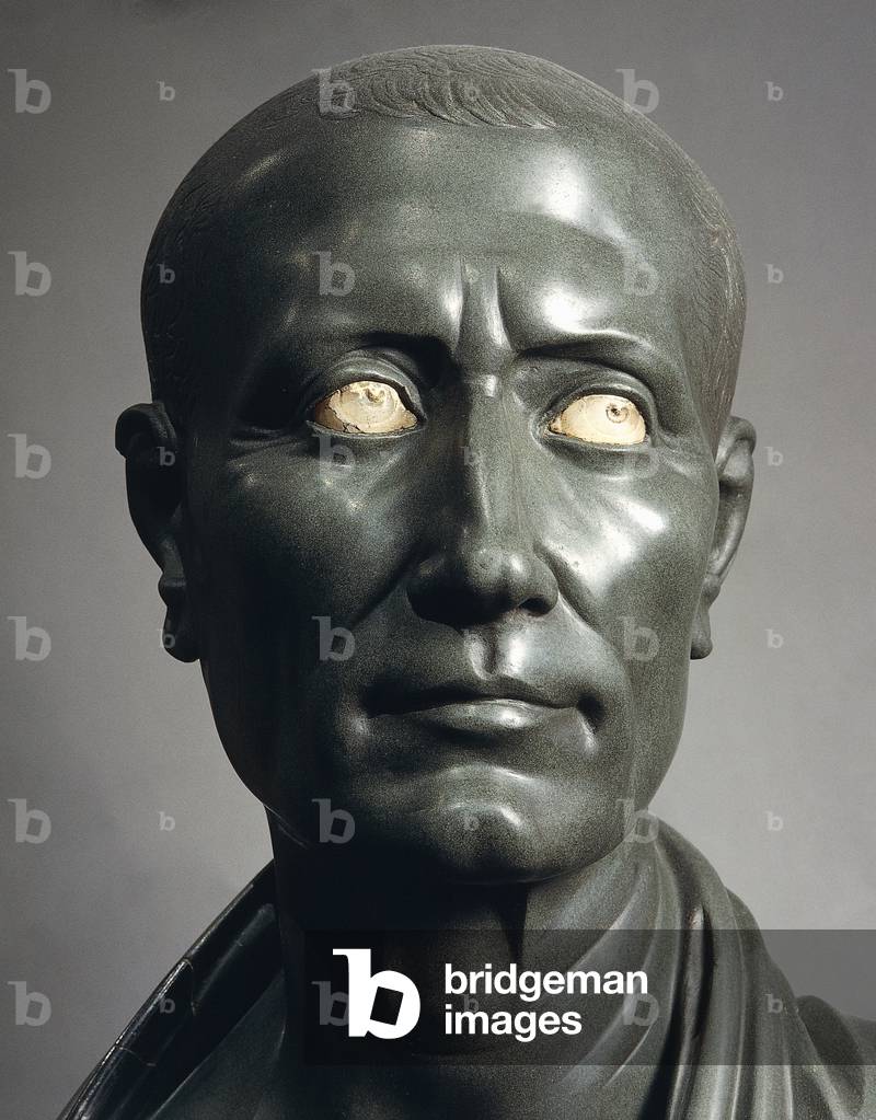 Image of Green schist bust of Julius Caesar with marble eyes, Roman