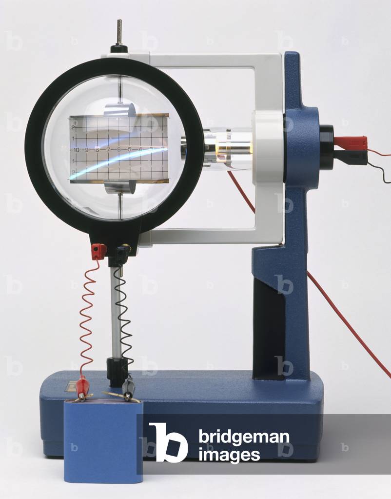 Image of Experiment using cathode ray tube and battery, showing ...