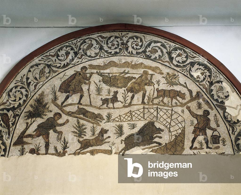 Image of Tunisia, Carthage, Mosaic depicting boar hunting