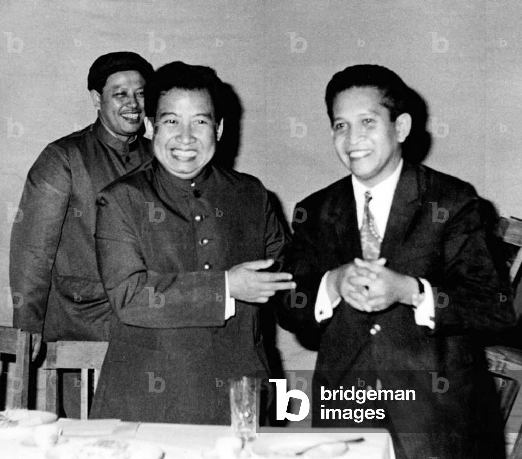 Image of Cambodia: (Left to right) Ieng Sary, Norodom Sihanouk and a