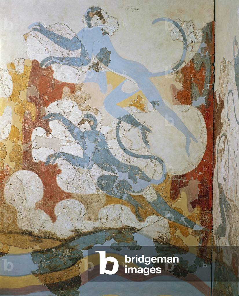Image of Blue monkey, fresco from Akrotiri, Santorini island or Thera ...