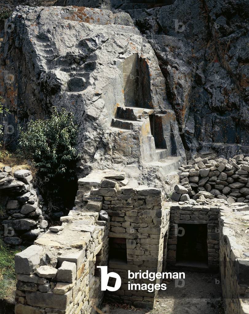 Peru, Ollantaytambo, Incamisana Sanctuary in the mountain rock face ...