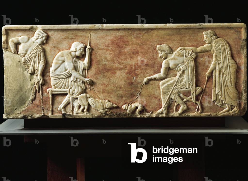 Image of Greek Civilization, Stele depicting fight between dog and cat ...