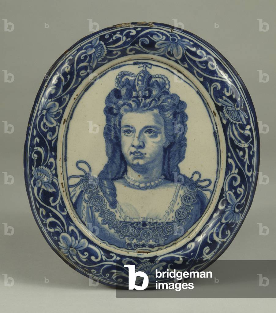 Image of A Delft blue and white oval royal portrait plaque of by ...