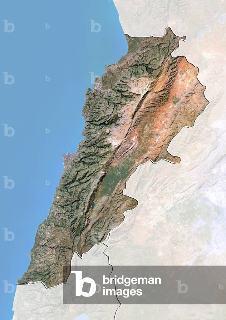 Image of Lebanon, Satellite Image With Bump Effect, With Border and Mask
