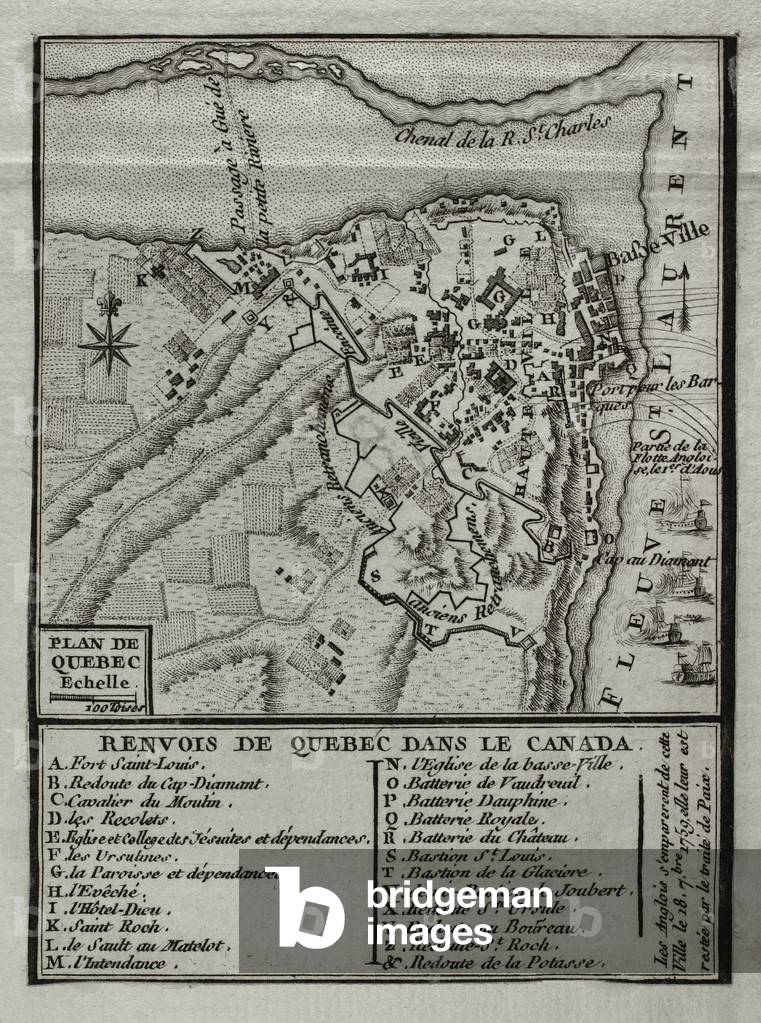 Image of Seven Years War: Map of Quebec, 1765 (engraving) by Beaurain ...