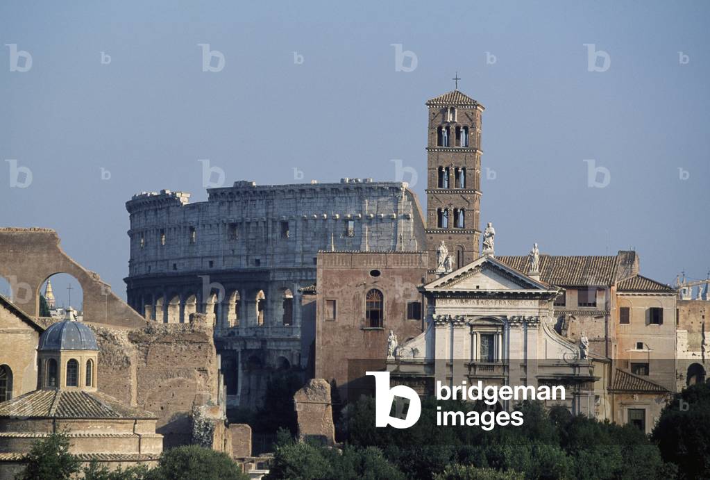 Image of Santa Francesca Romana's travertine facade, 9th-10th century ...