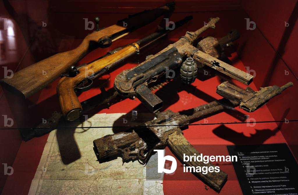 Image of Rifles and machine guns used by the Latvian national partisans.
