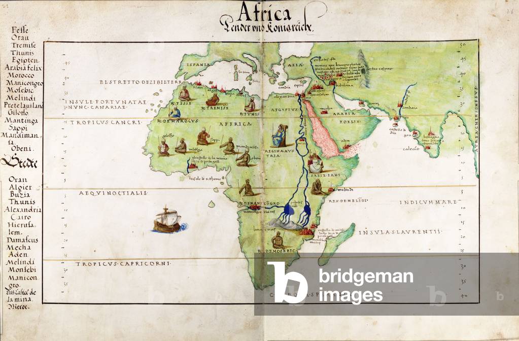 Image of Vellum chart of Africa, India and the Mediterranean, 1554 ...