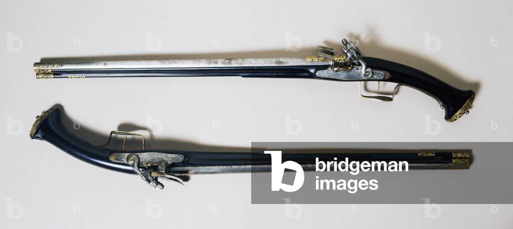 Image of Pair of double-barreled flintlock pistols (long barrel pistols)