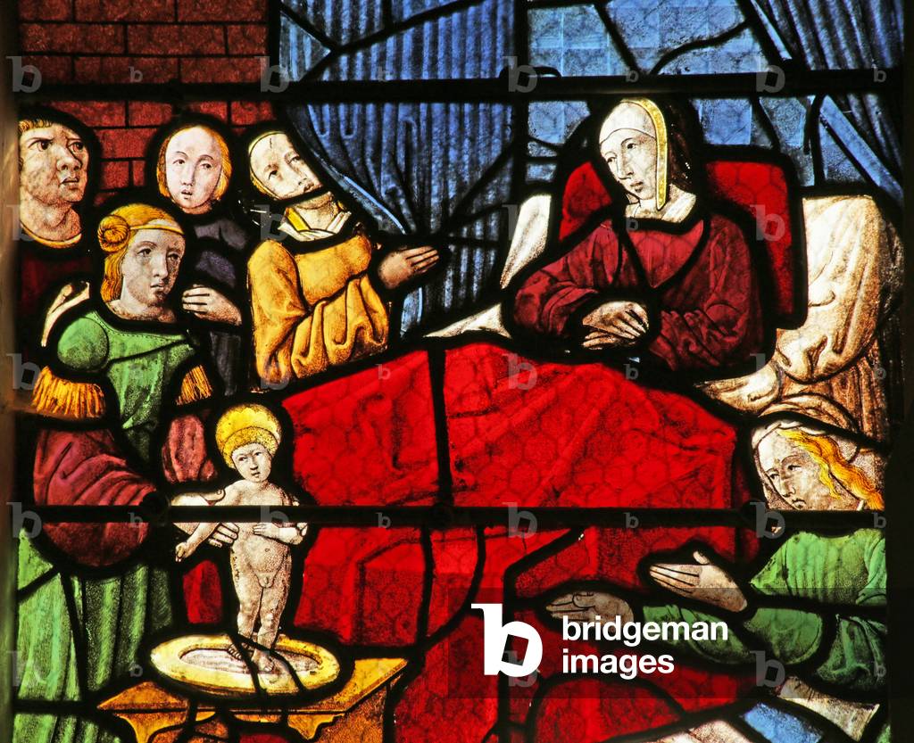 Image of Window depicting the birth of Saint Nicholas (stained glass ...