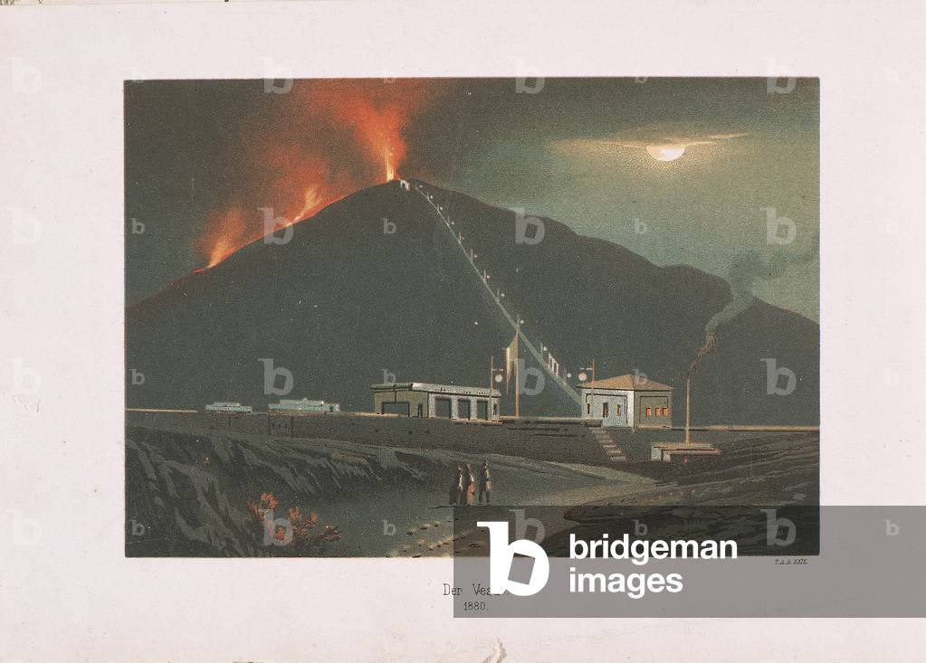Image of Italy, Naples, Vesuvius funicular, 1880 (lithograph)