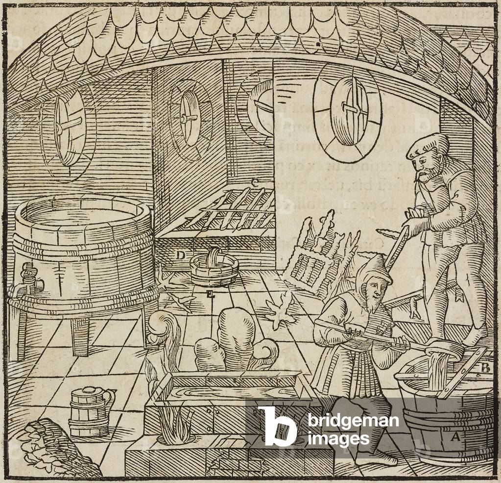 Image of Vitriol production plant, engraving from De Re Metallica (On ...