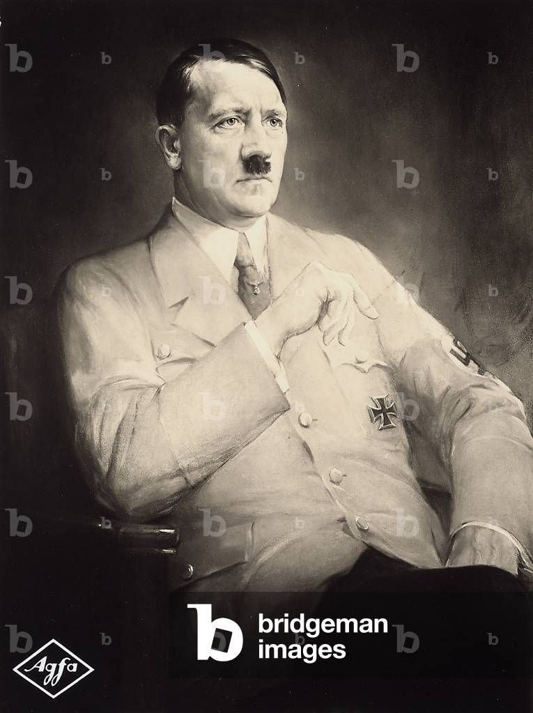 Image of Painting of Adolph Hitler, sitting, in uniform. (b/w photo) by ...