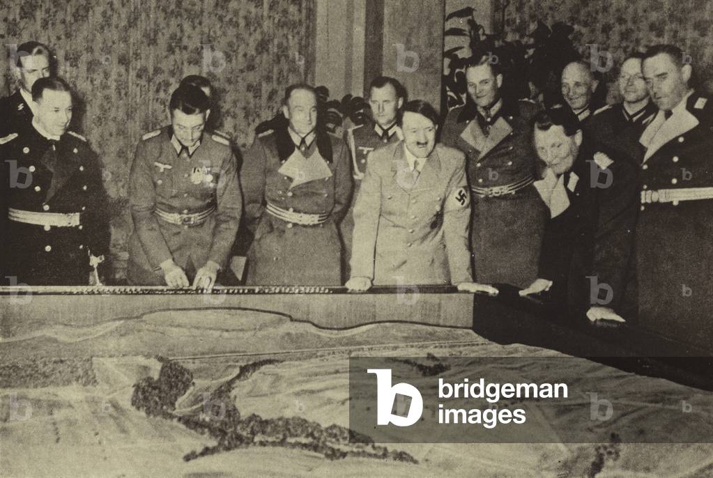 Image of Nazi leader Adolf Hitler and his senior military staff looking ...