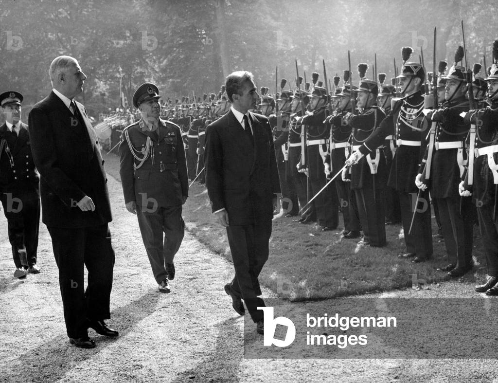 Image of Shah of Iran Mohamed Reza Pahlavi and French President Charles