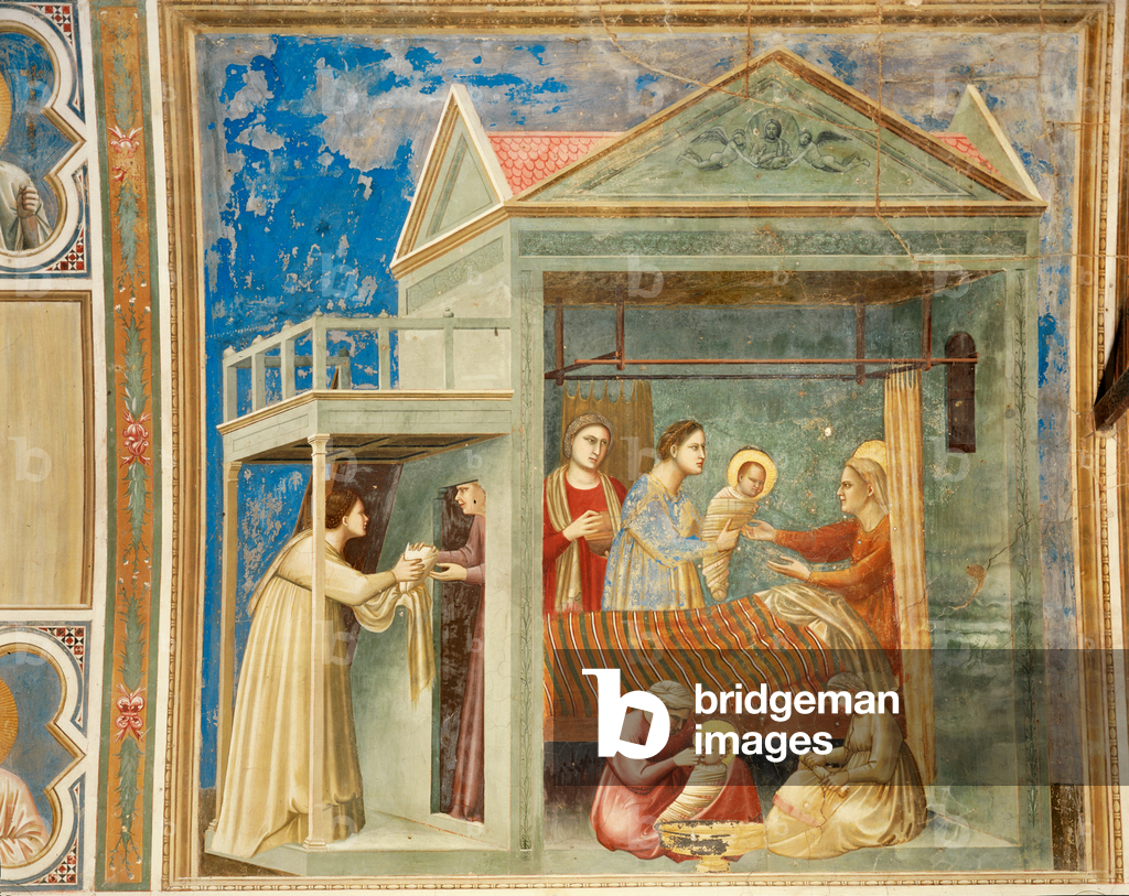 Image of The birth of the Virgin Mary. Mural (fresco) by Giotto (Giotto ...