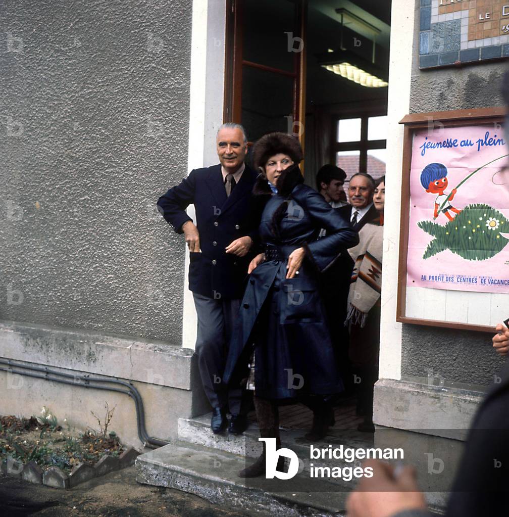 Image of Georges Pompidou and Wife Claude After Voting at Local Elections