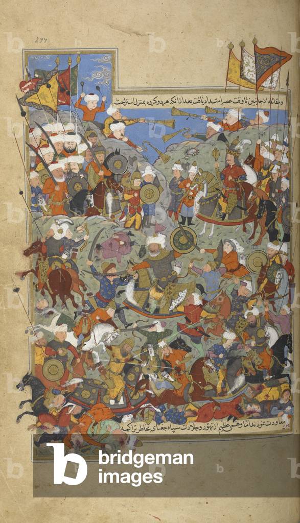 Image of Timurids fighting Turomans. Battle between the armies of Abu Bakr
