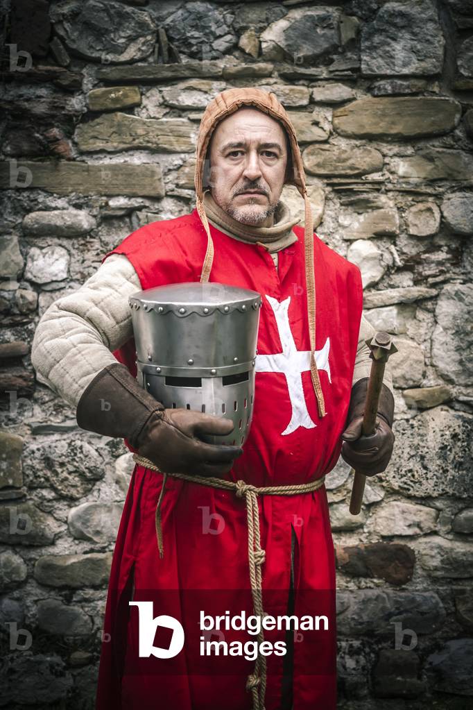 Image of Historical reenactment: Marshal of the guards with great helm and