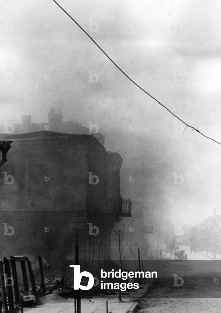 Image of Burning town in the Soviet Union, 1941 (b/w photo)